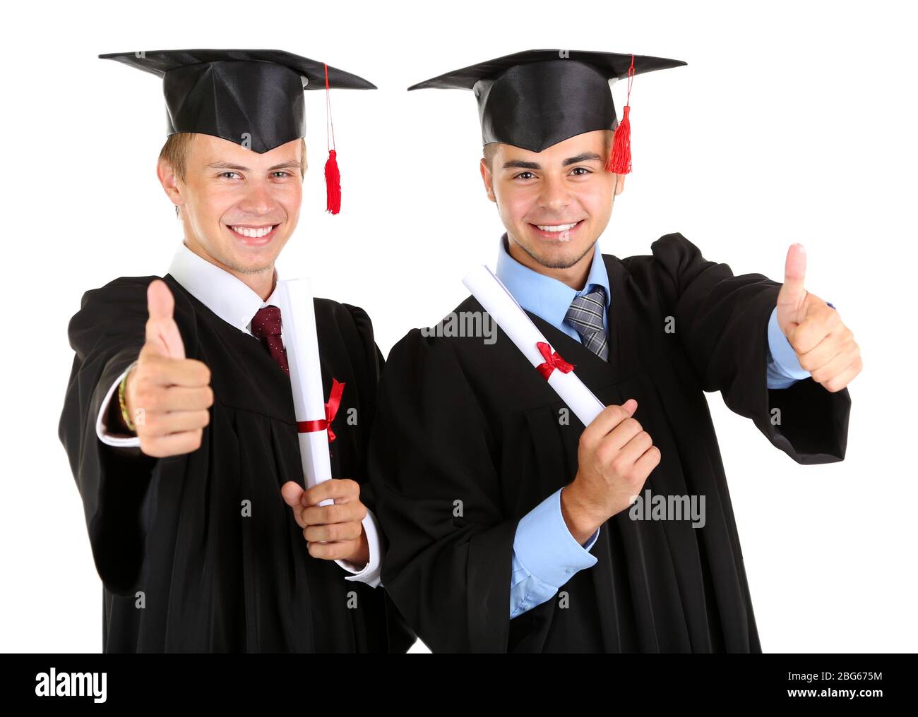 Two happy graduating students isolated on white Stock Photo - Alamy
