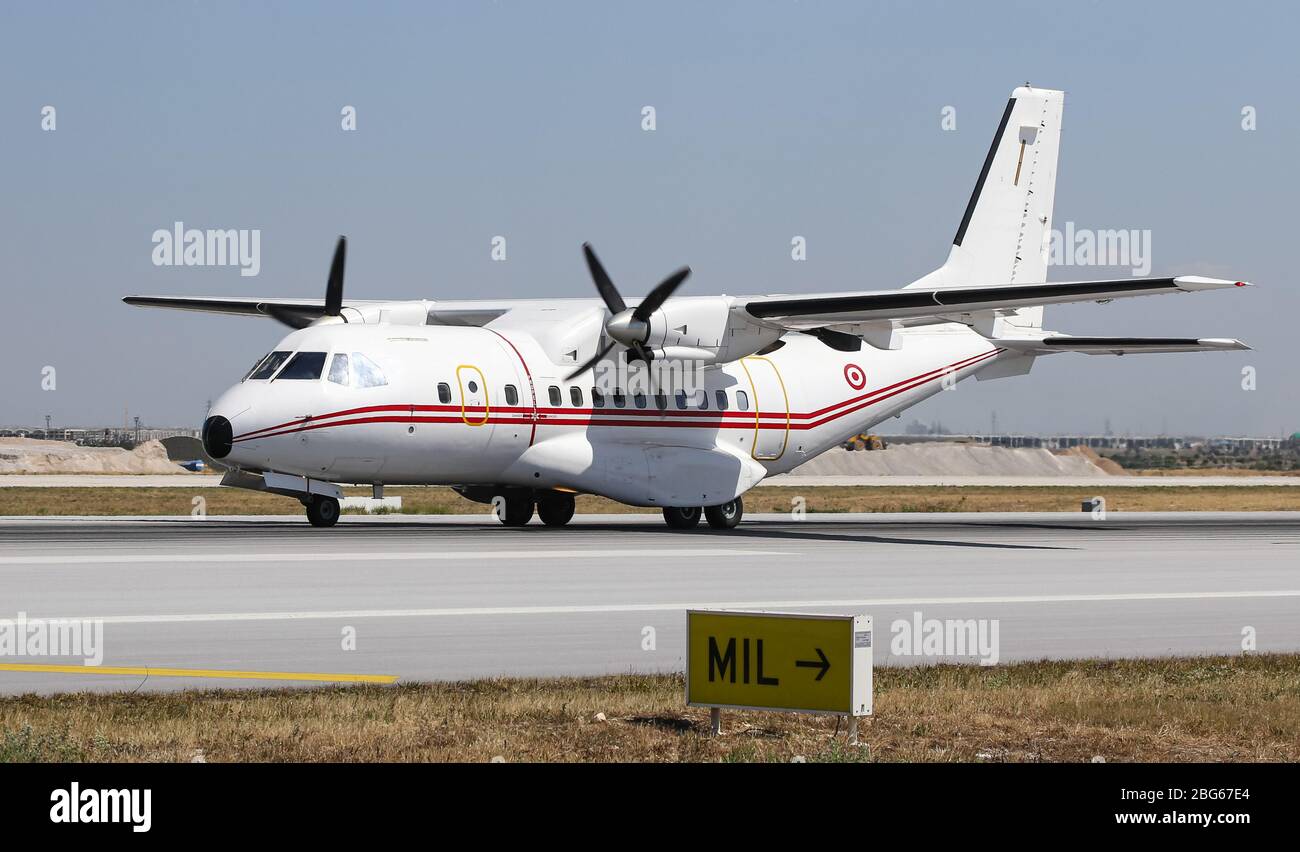 An White Passenger Airplane Taxi on Runway Stock Photo - Alamy