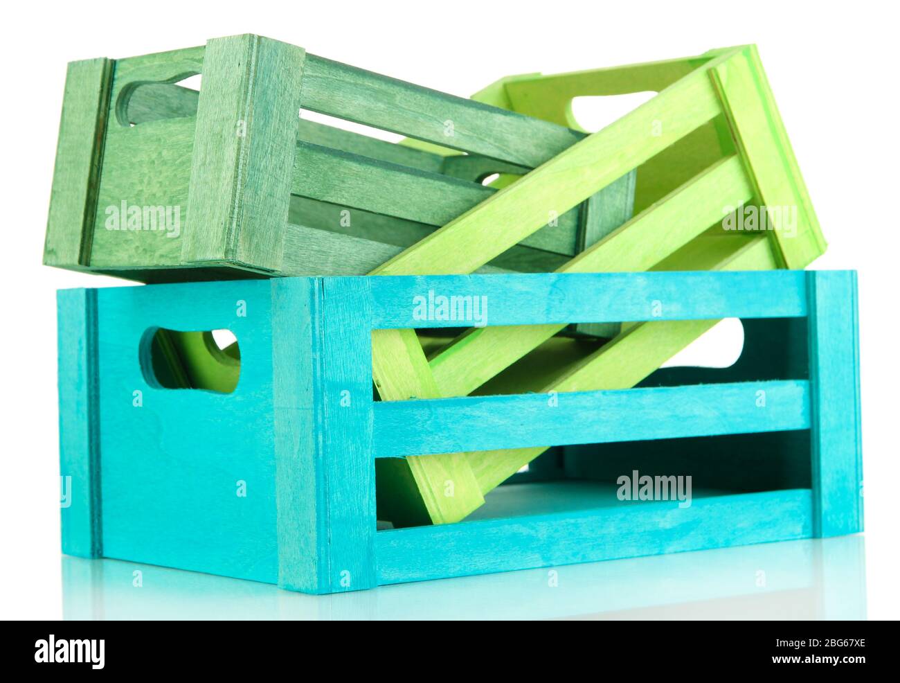 Color wooden crates, isolated on white Stock Photo - Alamy