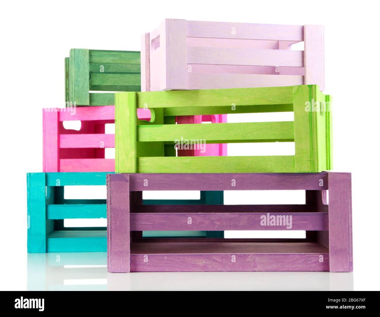 Color wooden crates, isolated on white Stock Photo - Alamy
