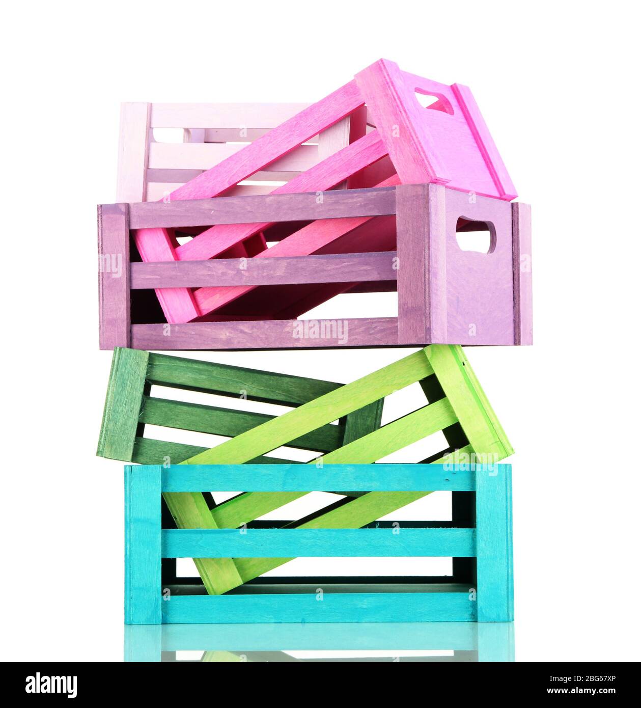 Color wooden crates, isolated on white Stock Photo - Alamy