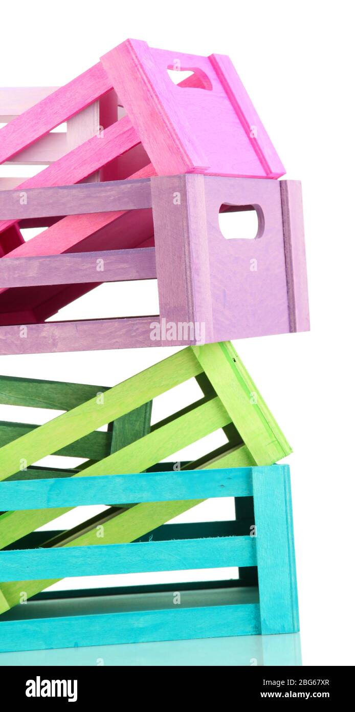 Color wooden crates, isolated on white Stock Photo - Alamy