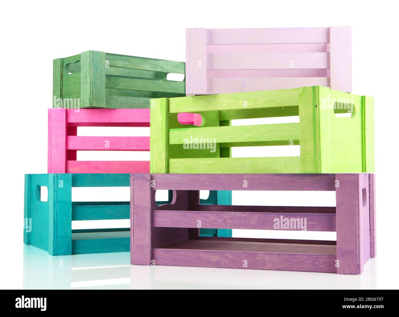 Color wooden crates, isolated on white Stock Photo - Alamy