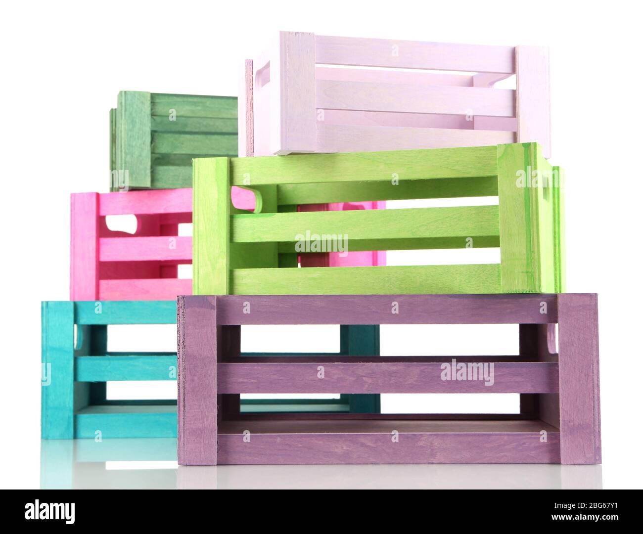 Color wooden crates, isolated on white Stock Photo - Alamy