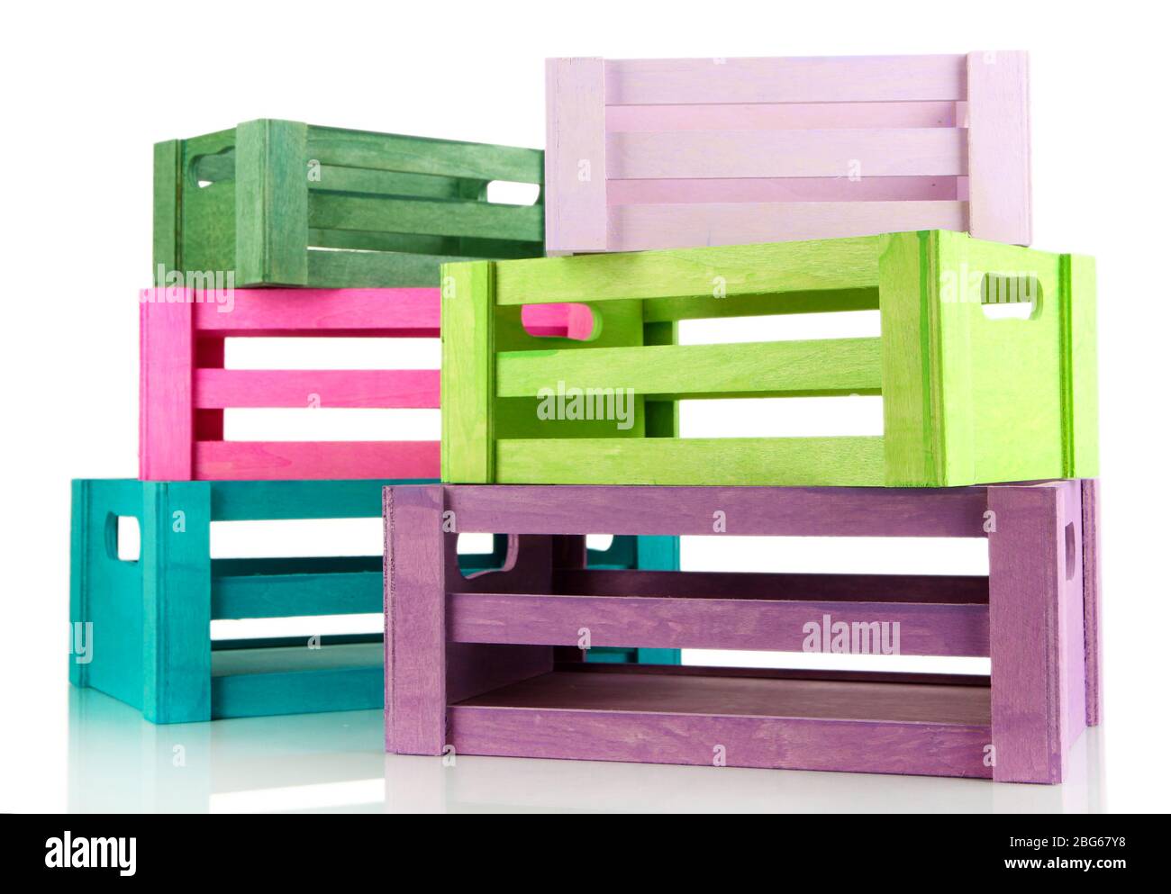Color wooden crates, isolated on white Stock Photo - Alamy