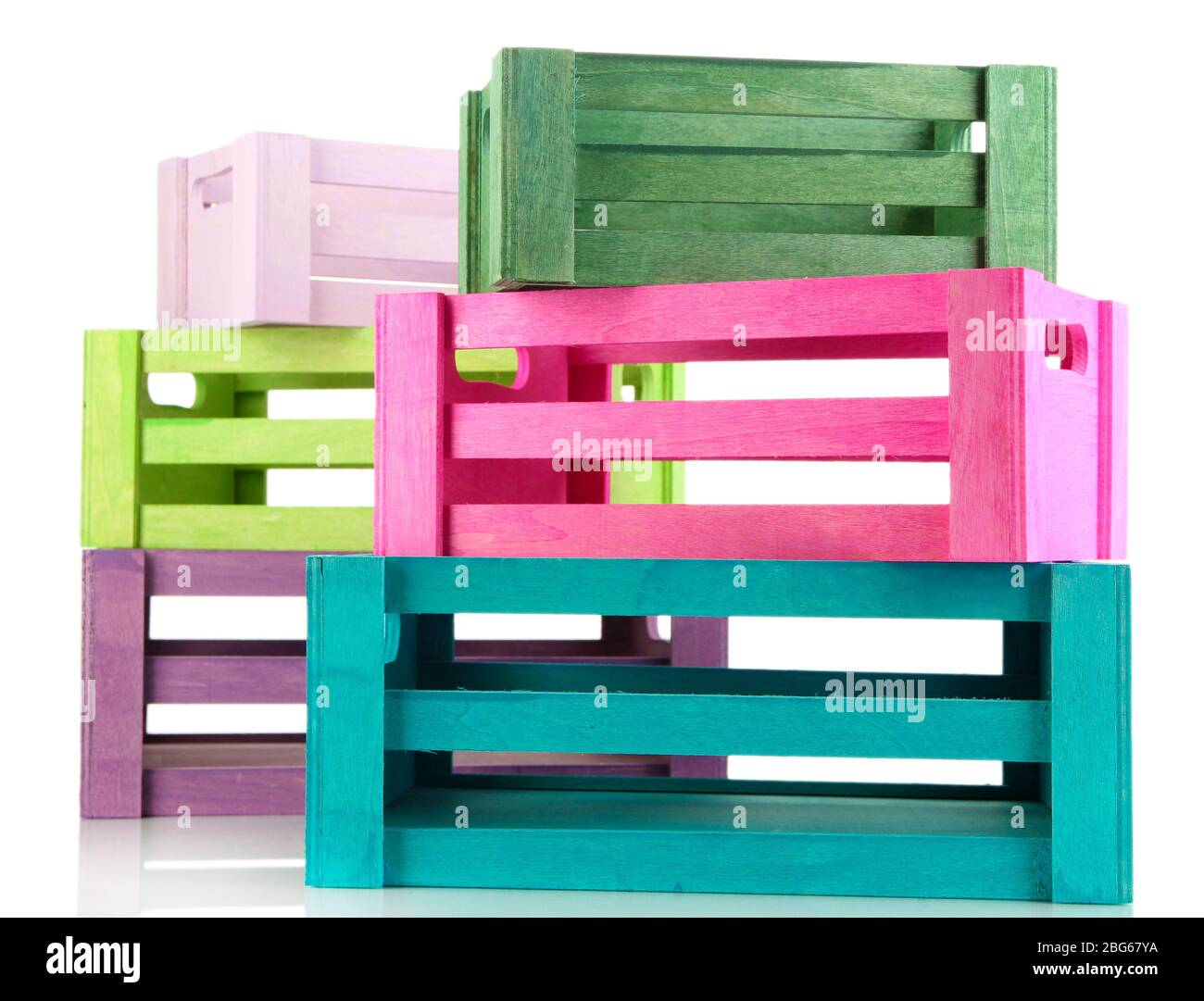 Color wooden crates, isolated on white Stock Photo - Alamy