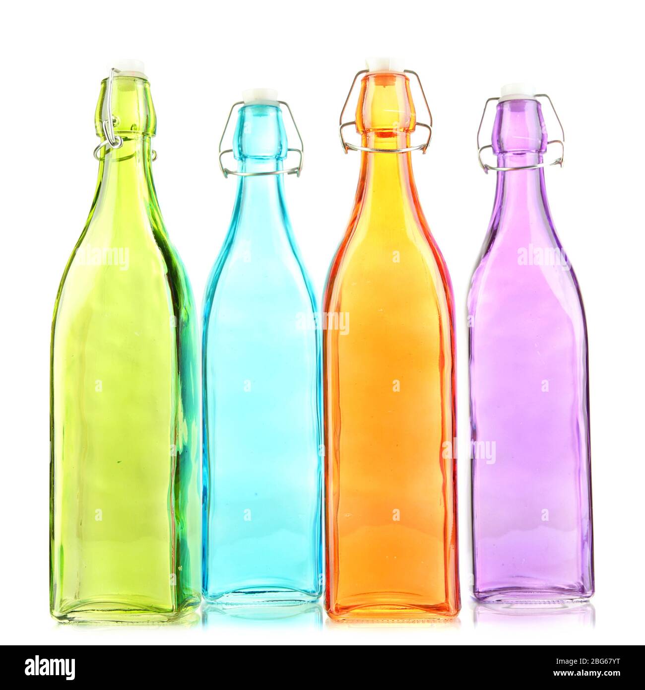 Empty color glass bottles, isolated on white Stock Photo - Alamy