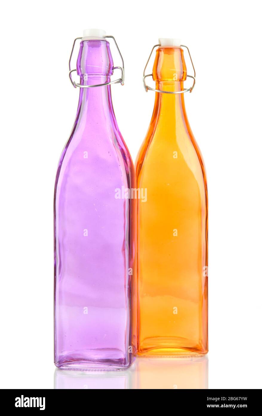 Empty color glass bottles, isolated on white Stock Photo - Alamy