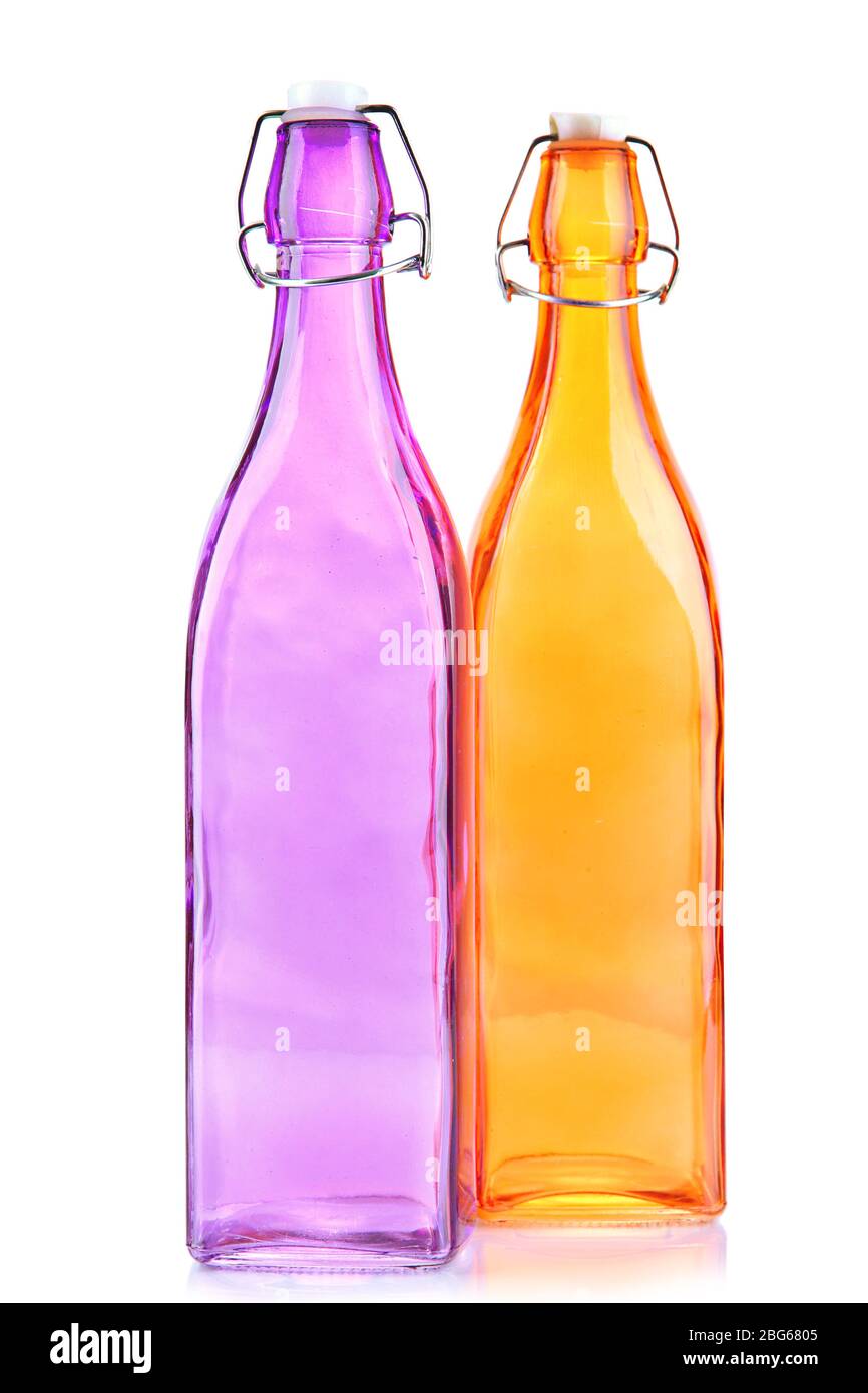 Empty color glass bottles, isolated on white Stock Photo - Alamy