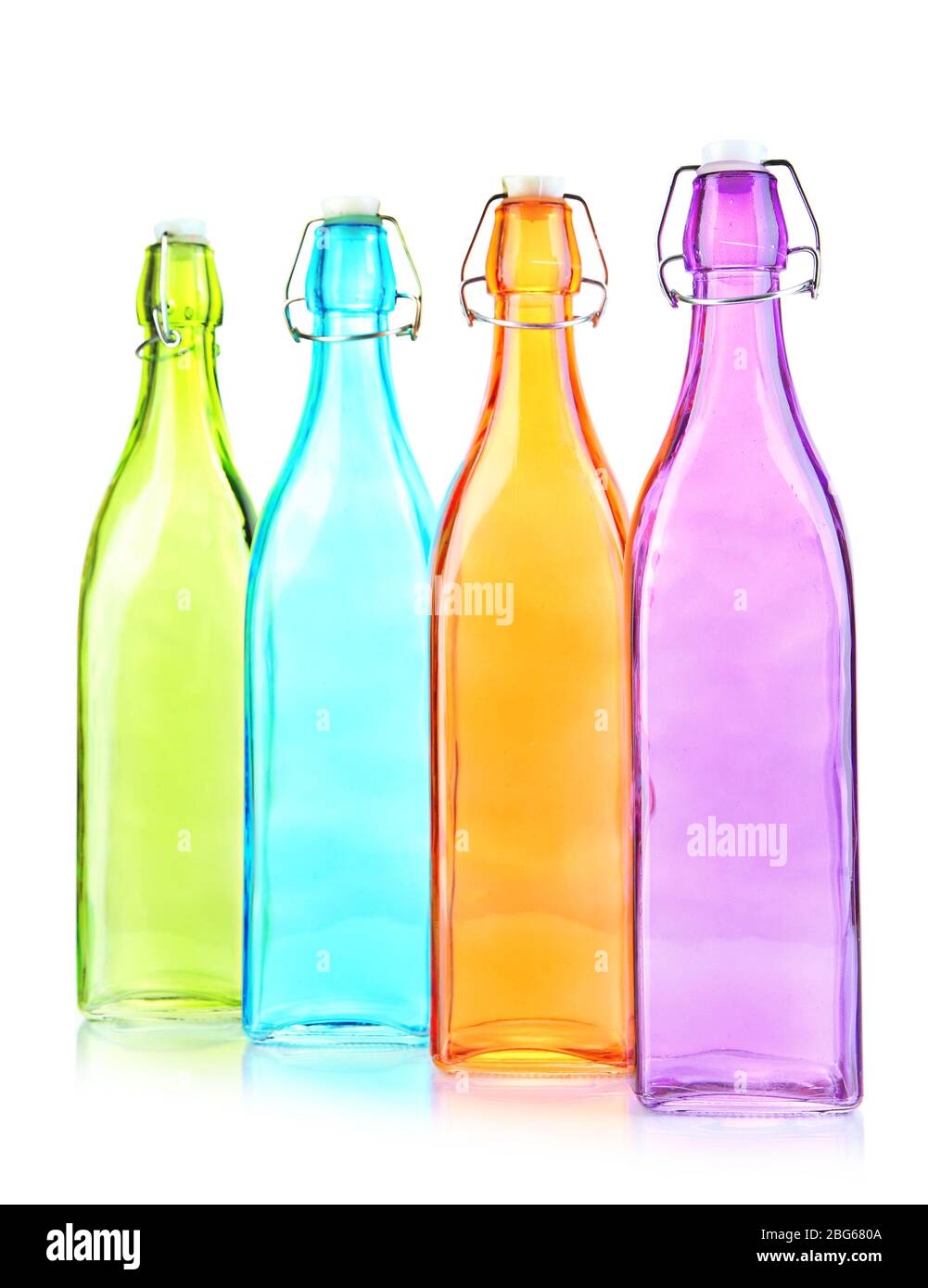 Empty color glass bottles, isolated on white Stock Photo - Alamy