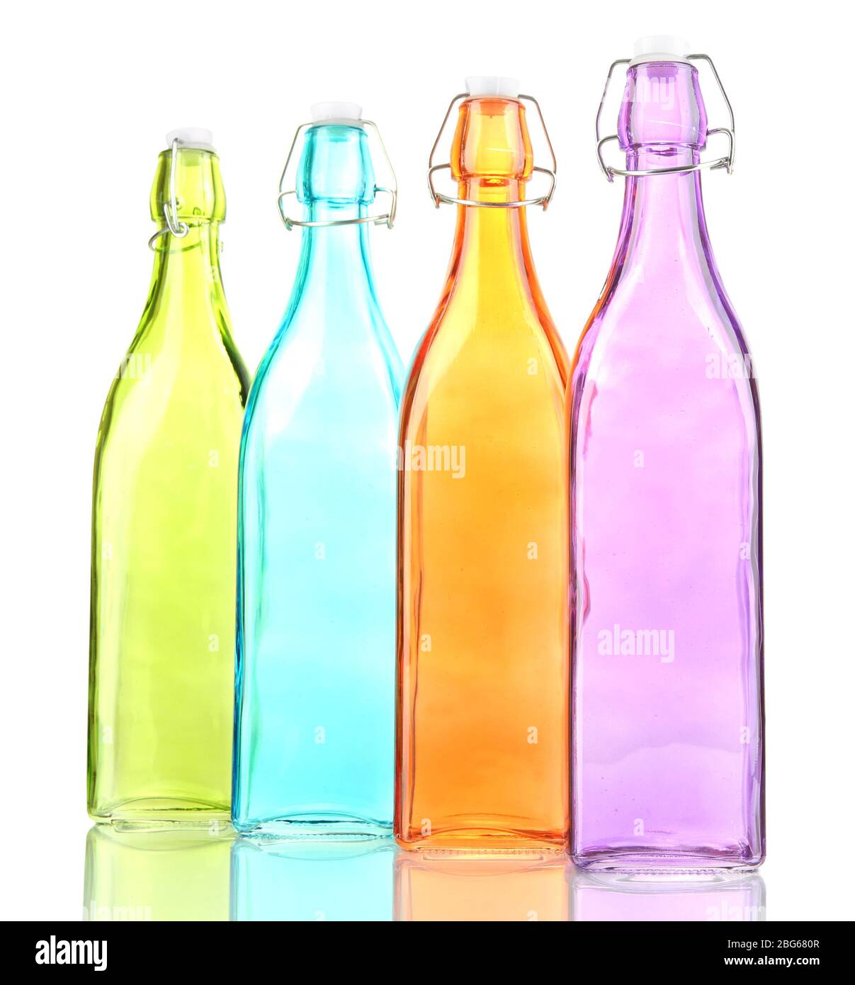 Empty color glass bottles, isolated on white Stock Photo - Alamy