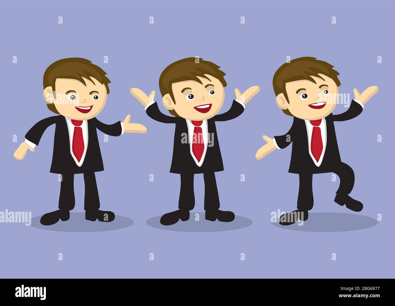 Vector illustration of a cute happy businessman in three different ...