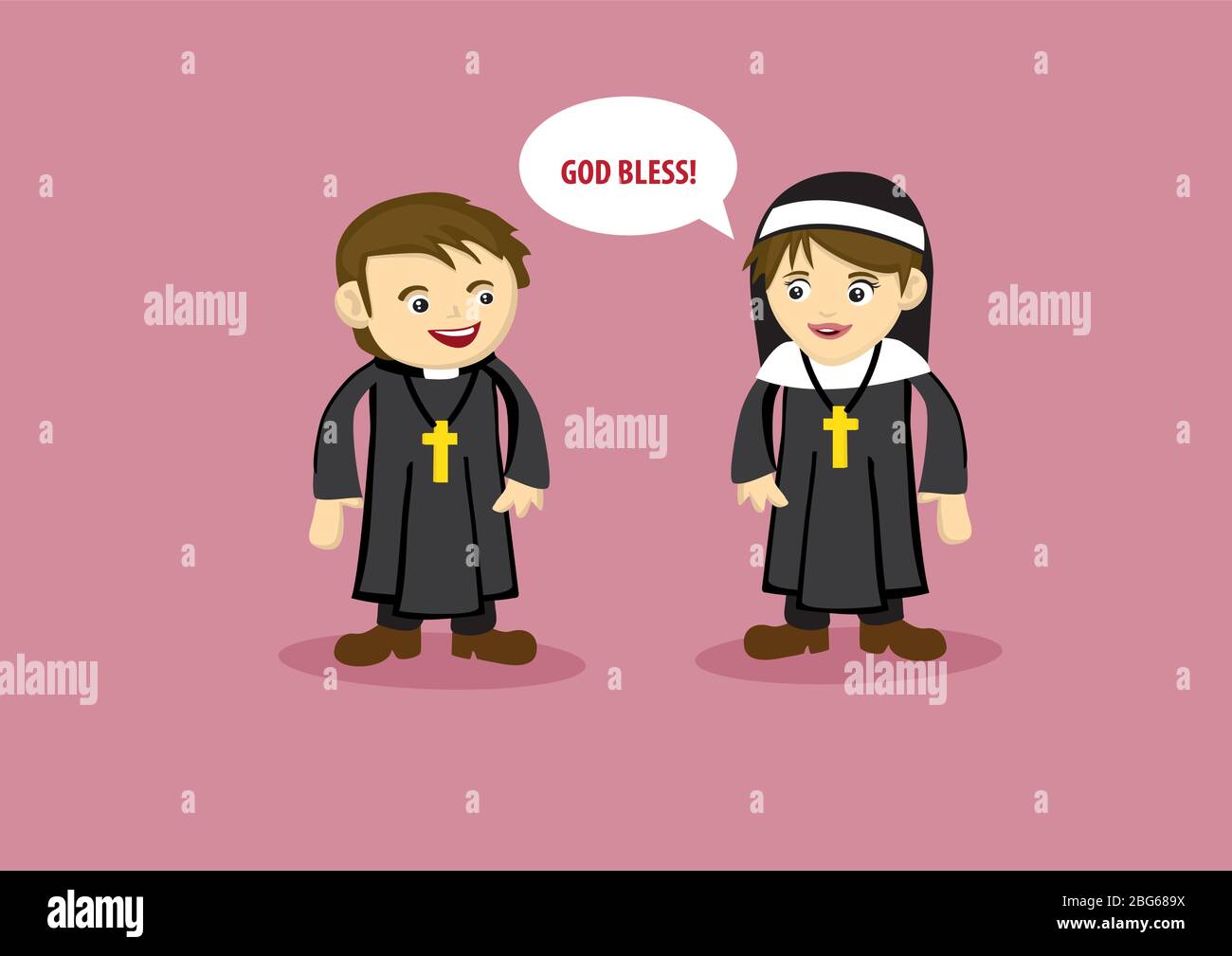 Vector illustration of nun saying God Bless to a Priest in cute cartoon ...