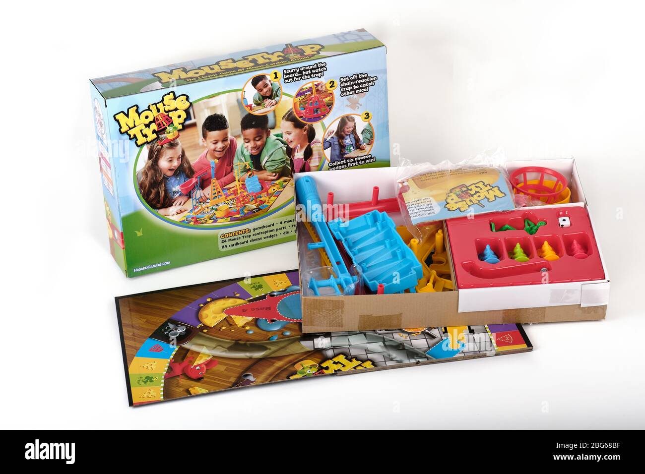Close up of back of boxed up Hasbro Mouse trap board game and pieces ...