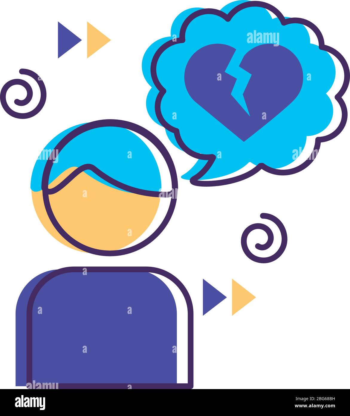 avatar with speech bubbles and heart break mental health flat style ...