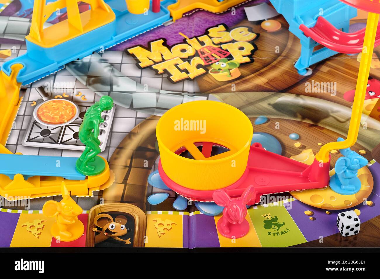 Close up of assembled Hasbro Mouse trap board game with mice dice diver ...