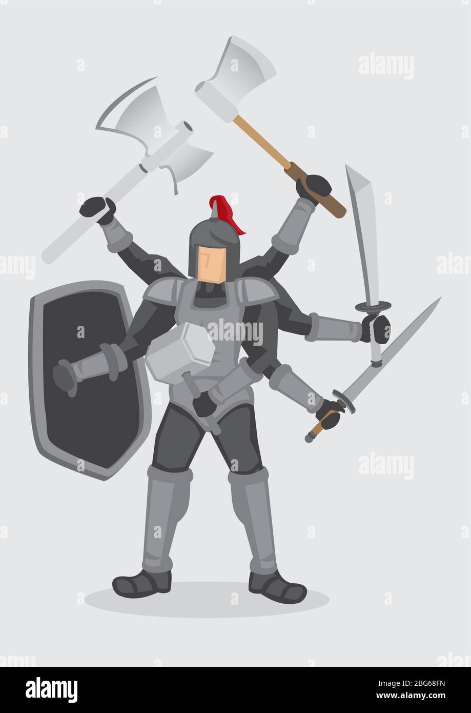 Vector illustration of a cartoon medieval knight character in metal ...