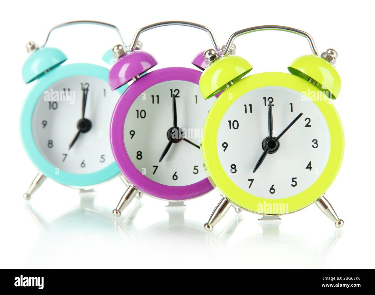 Colorful alarm clock isolated on white Stock Photo - Alamy