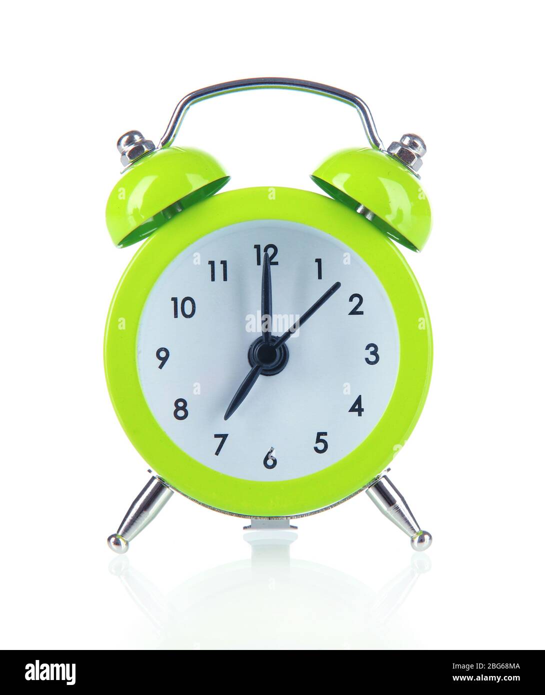 Green alarm clock isolated on white Stock Photo - Alamy