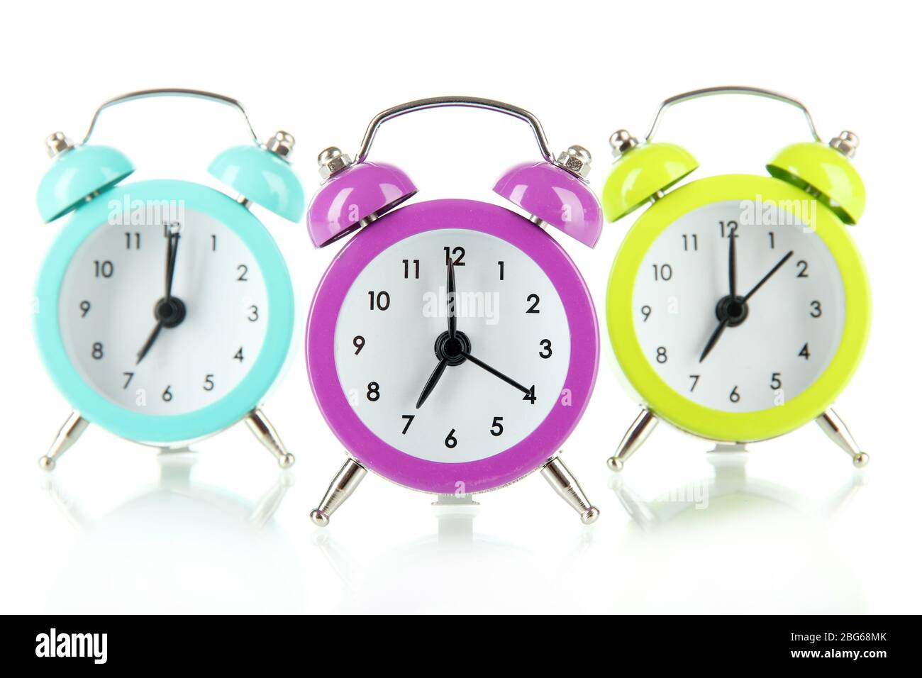 Colorful alarm clock isolated on white Stock Photo - Alamy