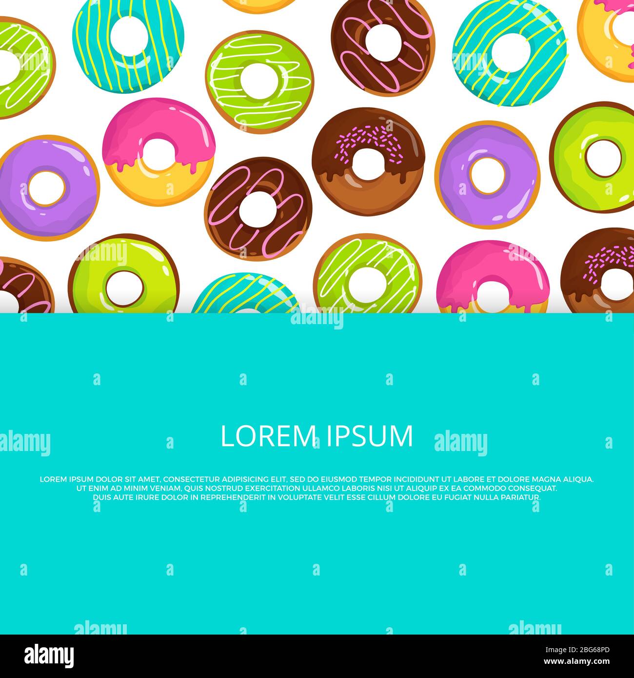 Cartoon colored glazed donuts banner or poster template. Vector ...