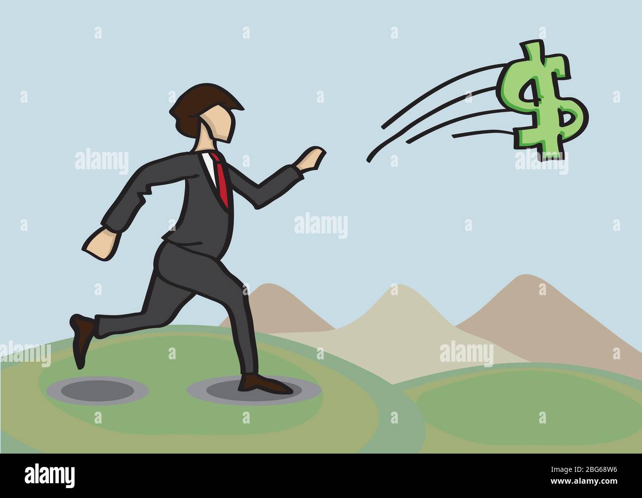 Vector cartoon illustration of businessman running after an elusive ...