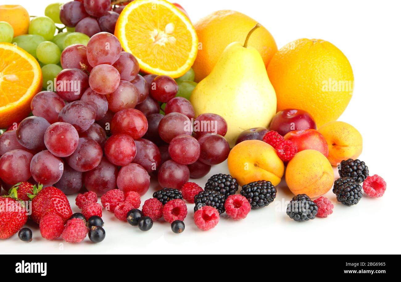 Fresh fruits and berries isolated on white Stock Photo - Alamy