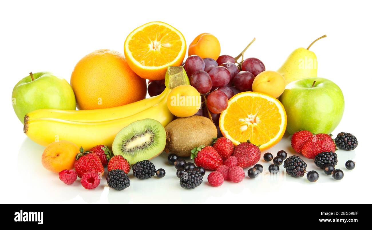 Fresh fruits and berries isolated on white Stock Photo - Alamy