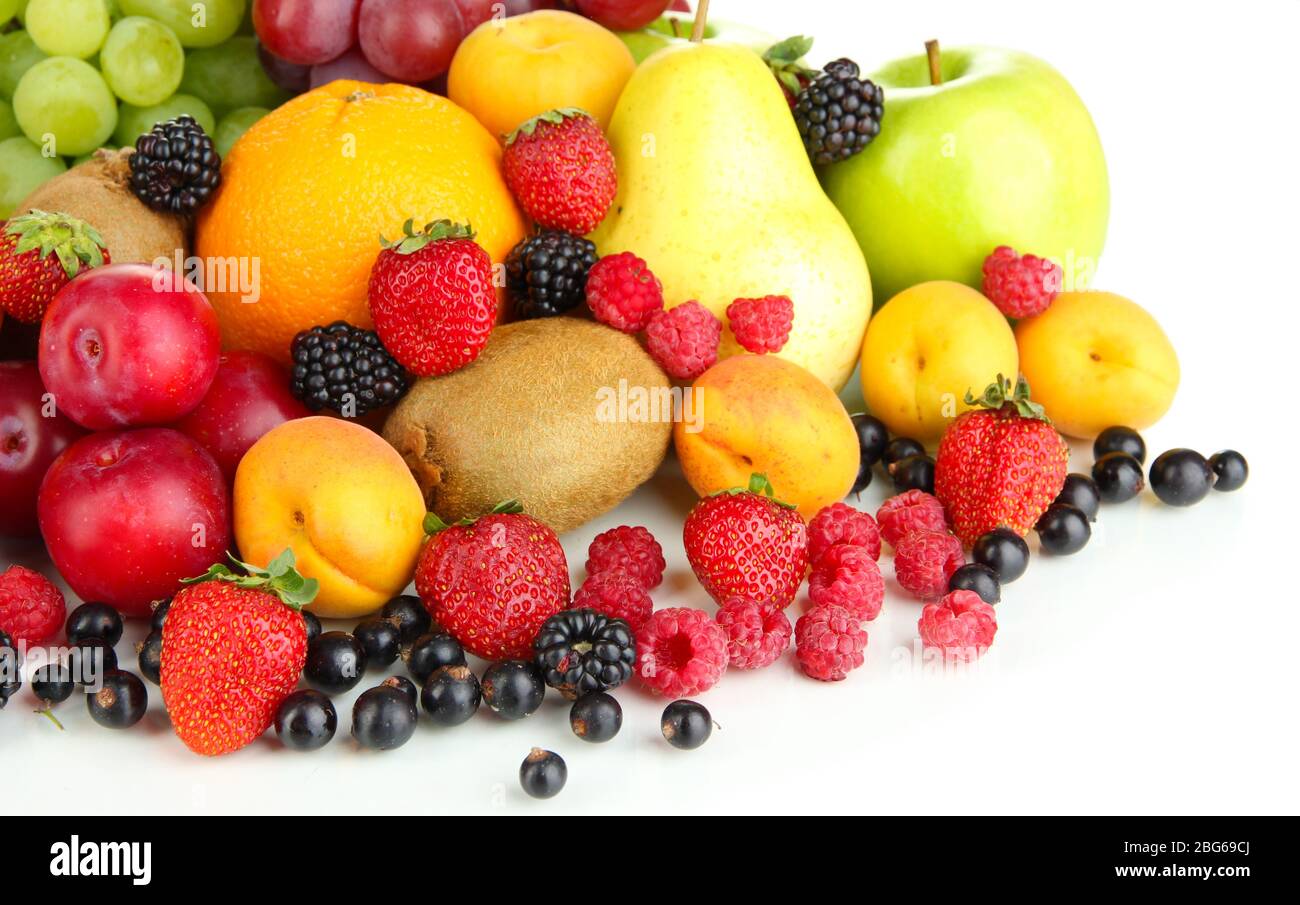 Fresh fruits and berries isolated on white Stock Photo - Alamy