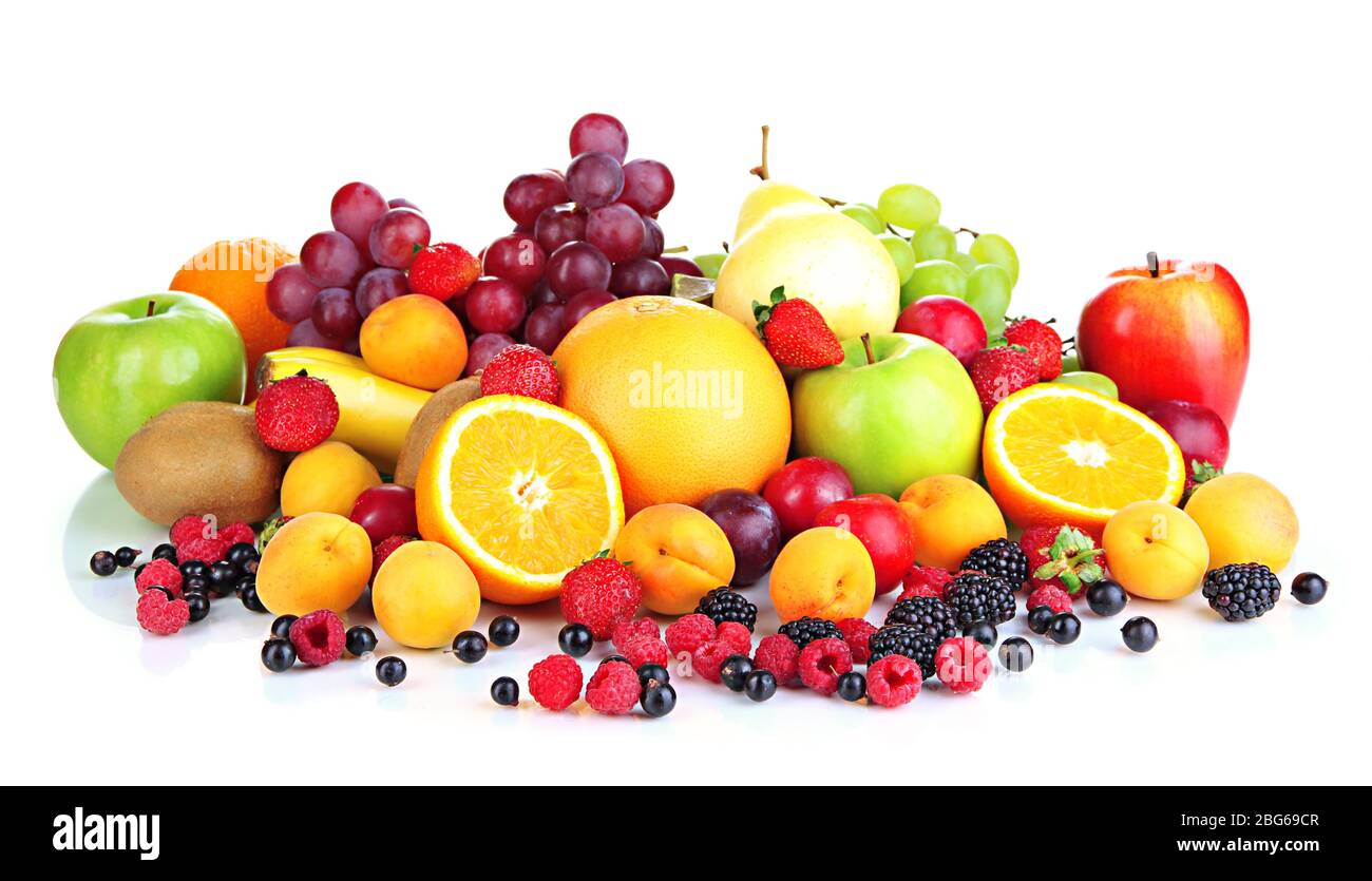 Fresh fruits and berries isolated on white Stock Photo - Alamy