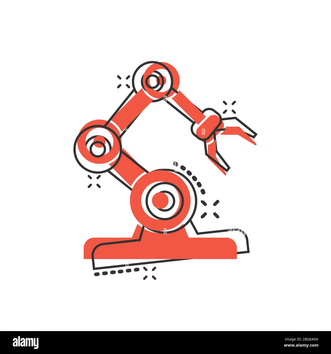 Robot arm icon in comic style. Mechanic manipulator cartoon vector ...