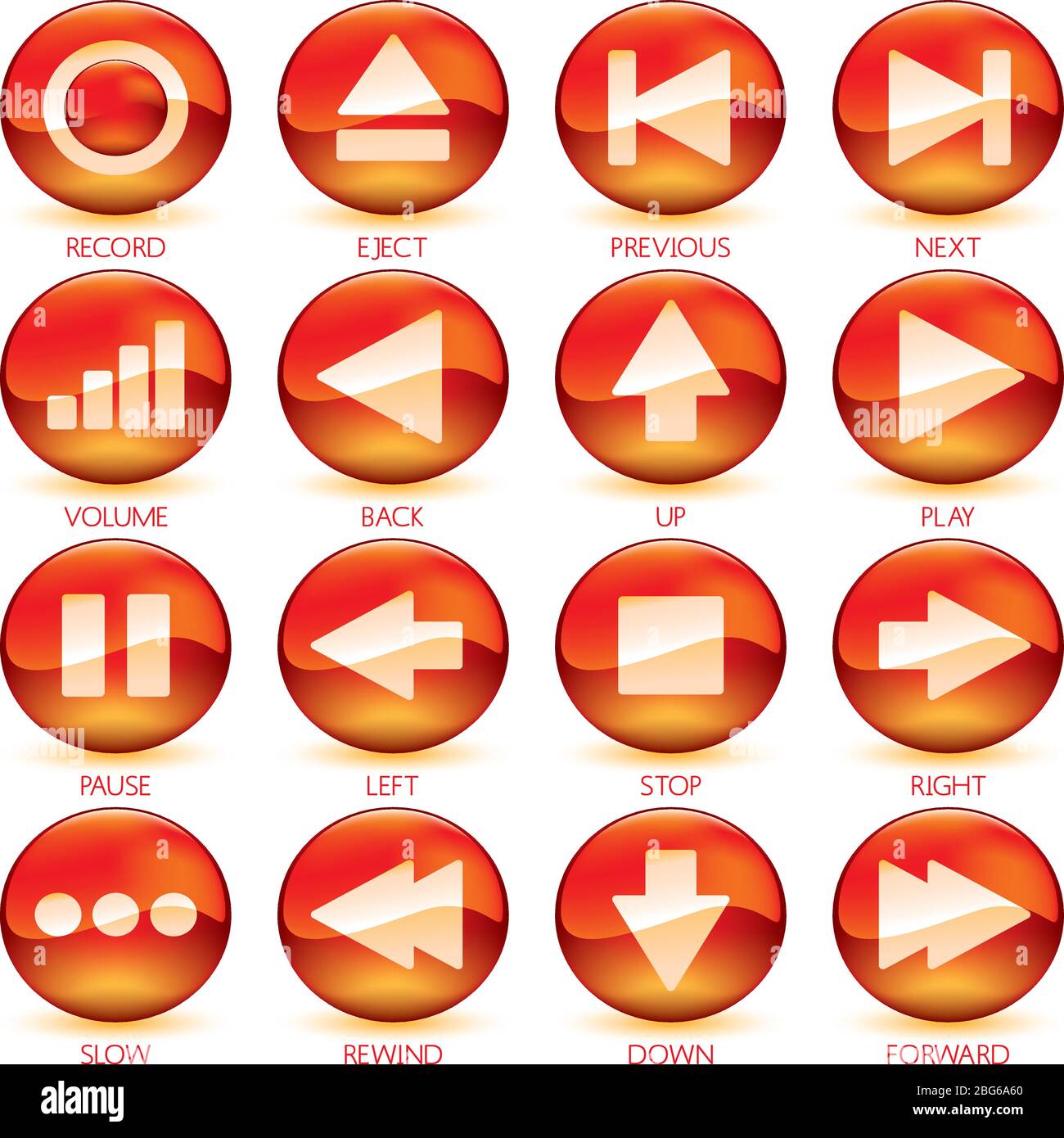 Vector illustration. Icons of media control in circular buttons. Color ...