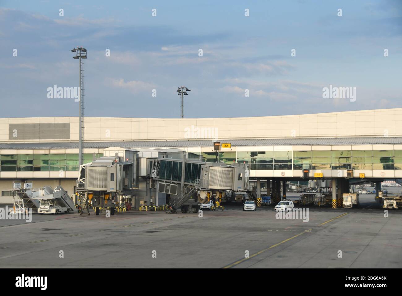 PRAGUE, CZECH REPUBLIC - AUGUST 2018: Air bridge passenger jetty at an ...