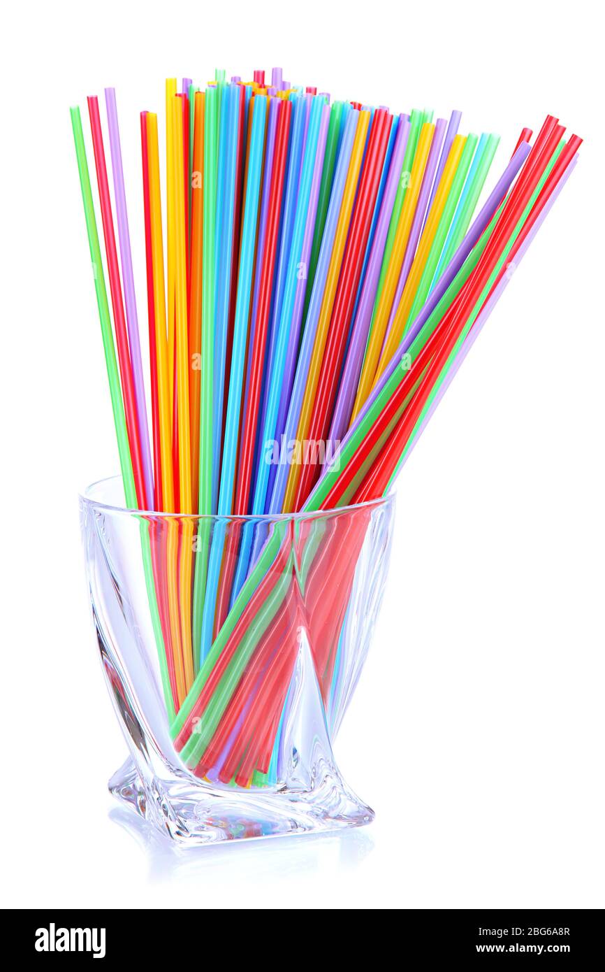 Many straws in glass isolated on white Stock Photo - Alamy