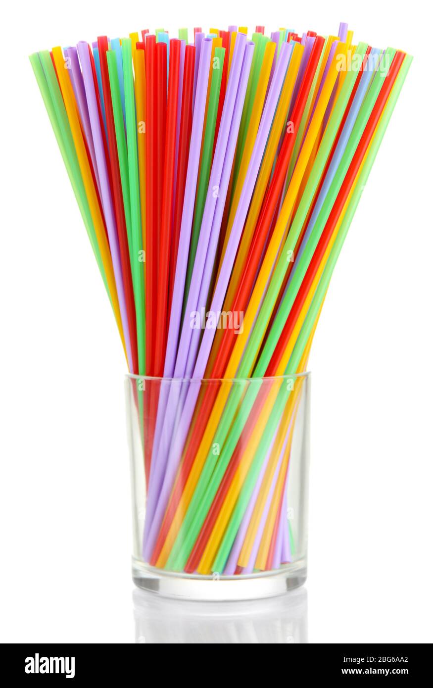 Many straws in glass isolated on white Stock Photo - Alamy