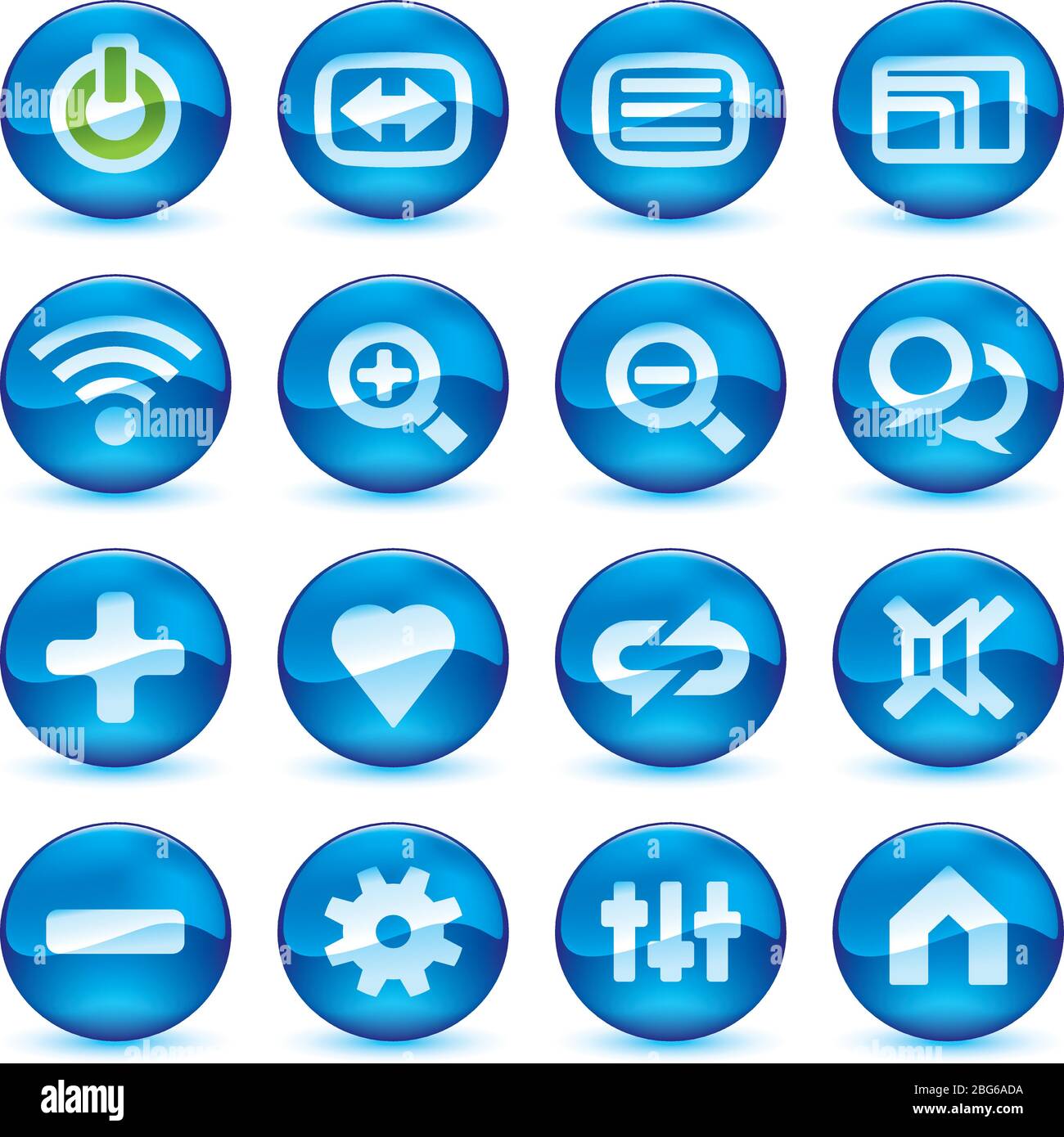 Vector illustration. Icons of media control in circular buttons. Color ...