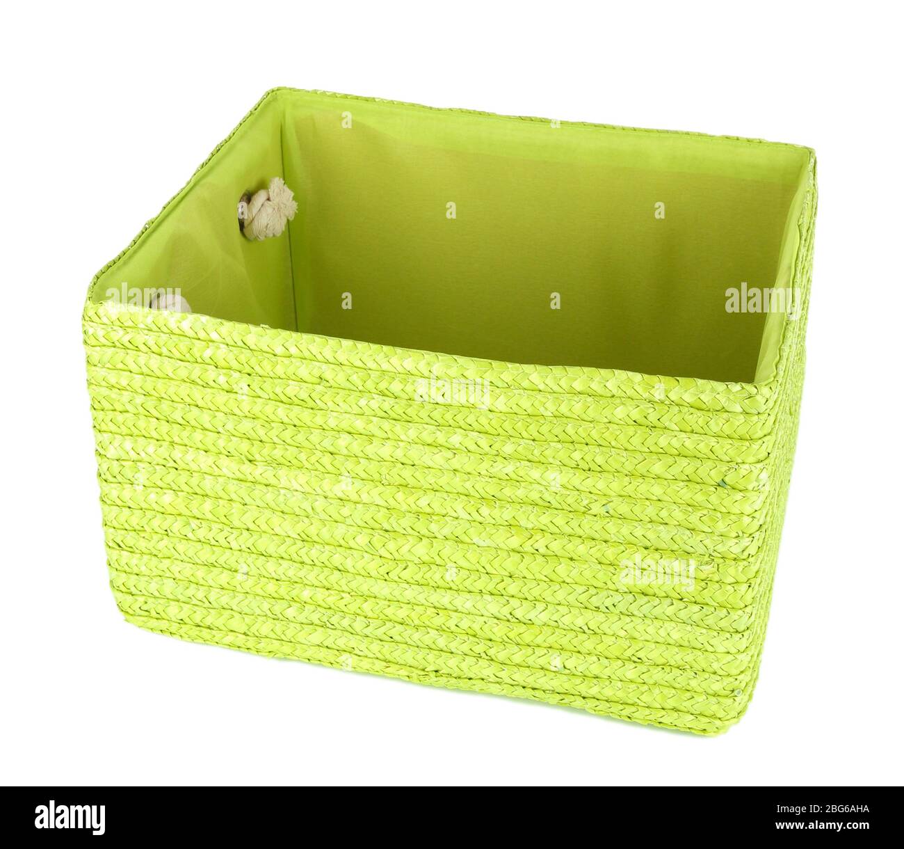 Green wicker basket isolated on white Stock Photo - Alamy