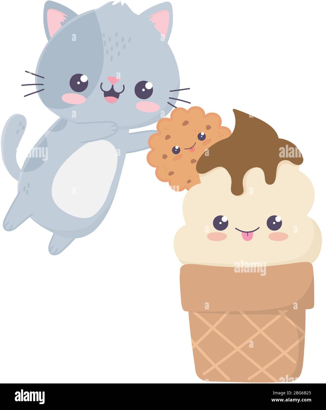 cute cat ice cream and cookie kawaii cartoon character vector ...