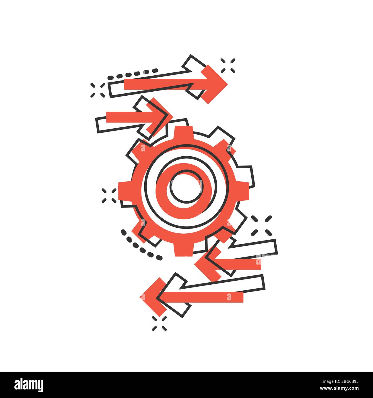 Process icon in comic style. Arrow and gear cartoon vector illustration ...