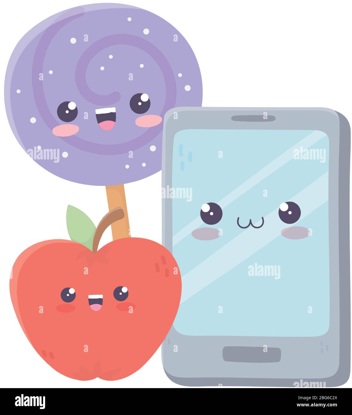 cute smartphone apple and candy kawaii cartoon character vector ...