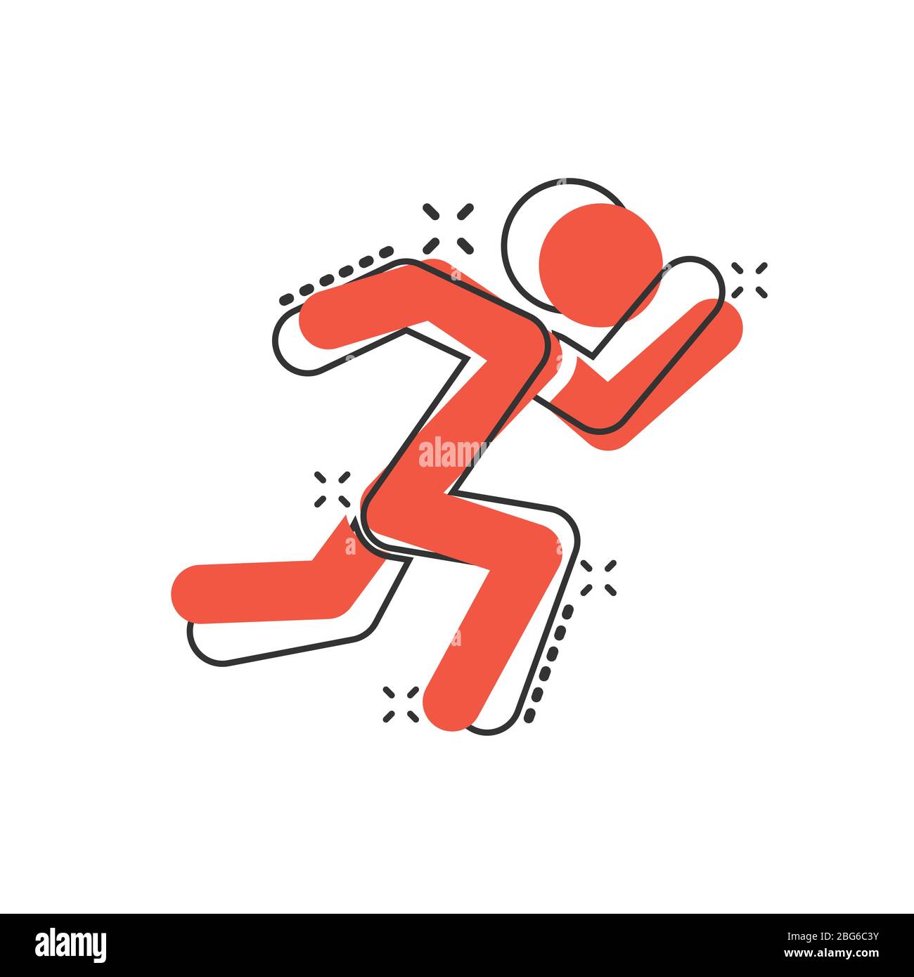 Run people icon in comic style. Jump cartoon vector illustration on ...