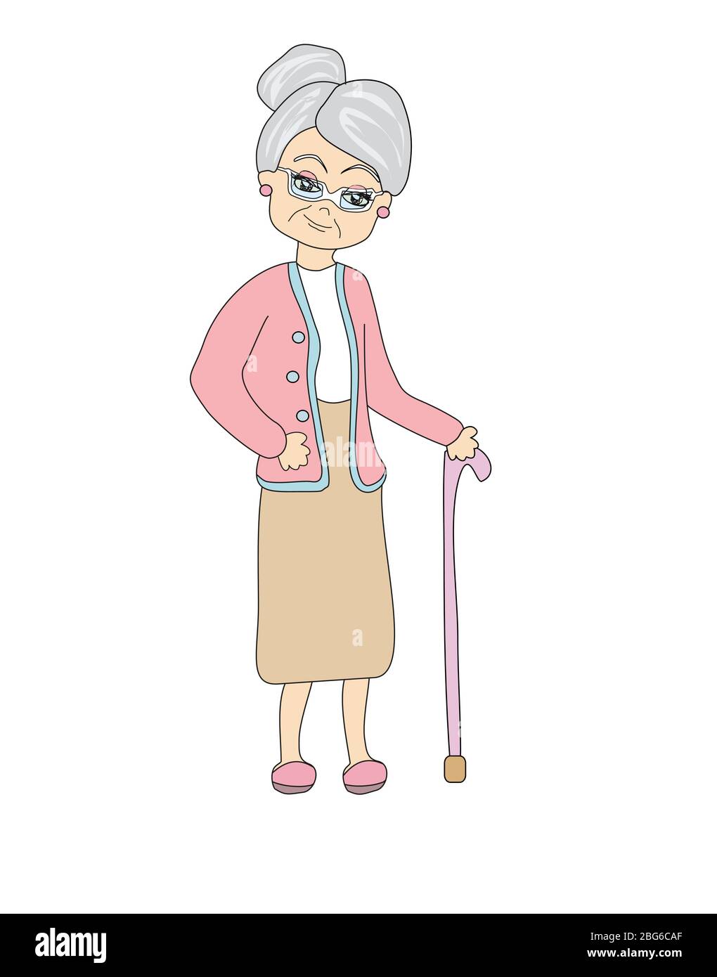 Old woman with cane, doodle isolated illustration Stock Vector Image ...