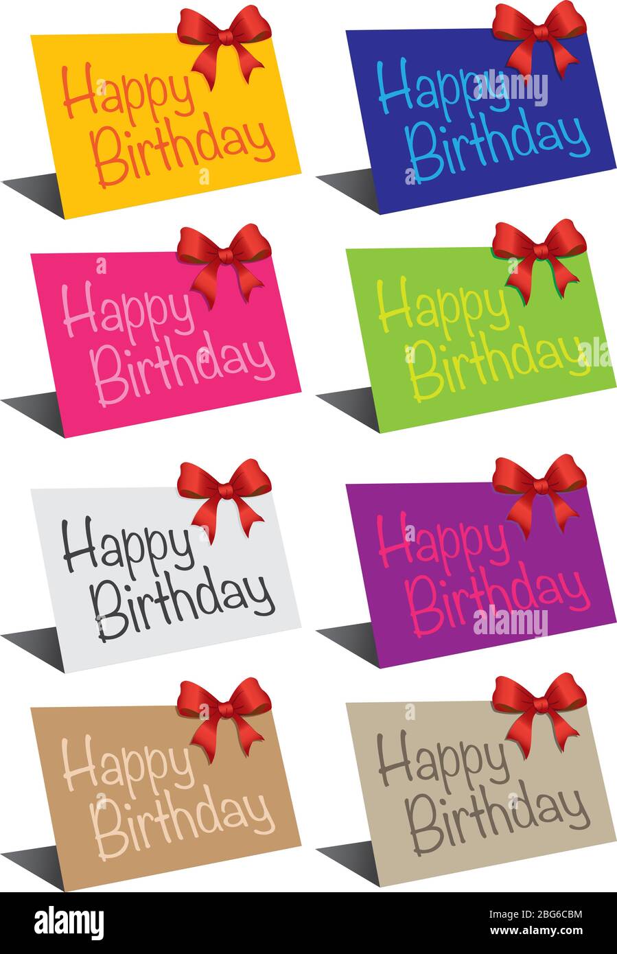 A set of standing birthday card in different colors. Vector ...