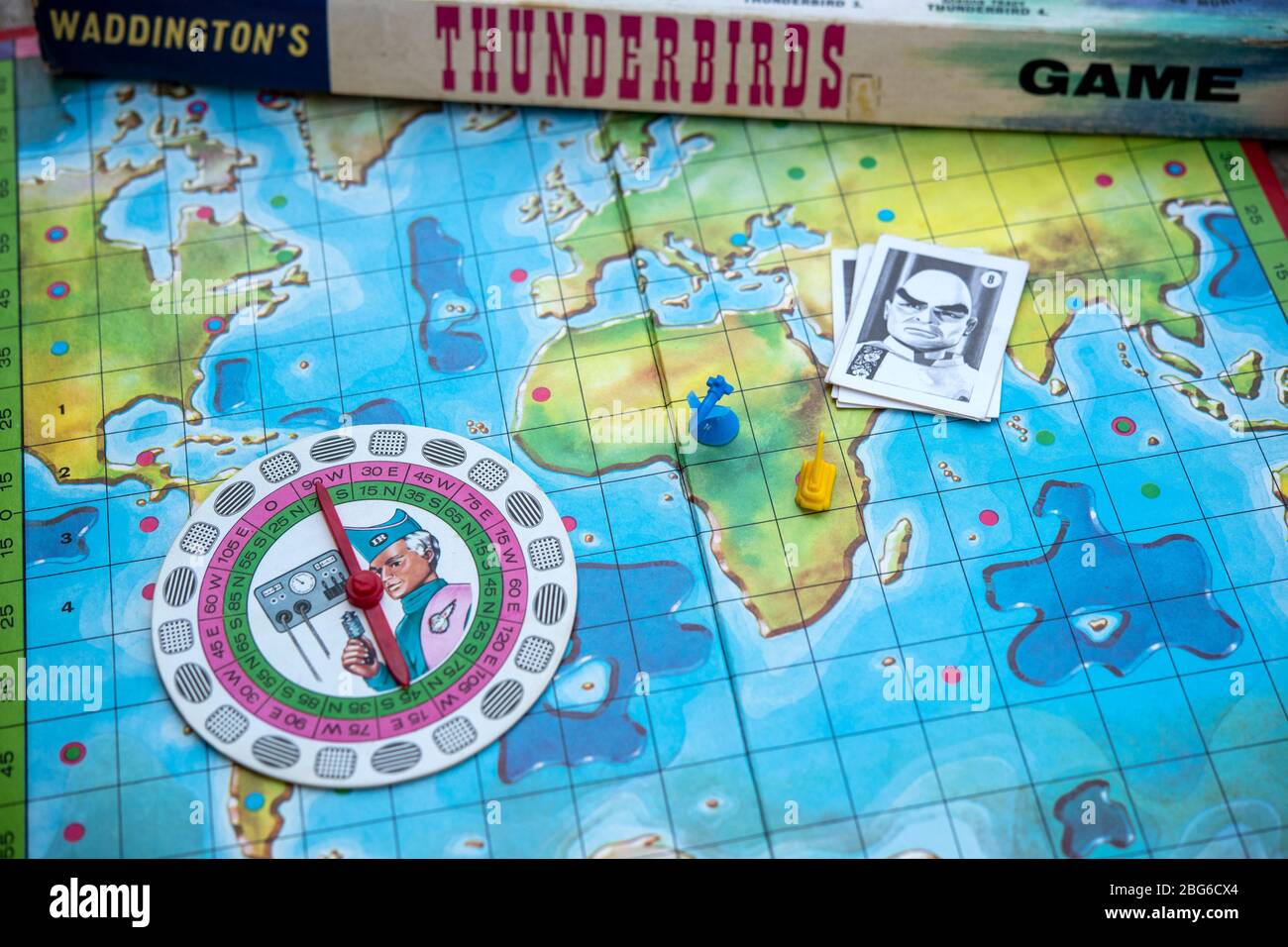 Box, playing board and contents for the Waddington's Thunderbirds board ...