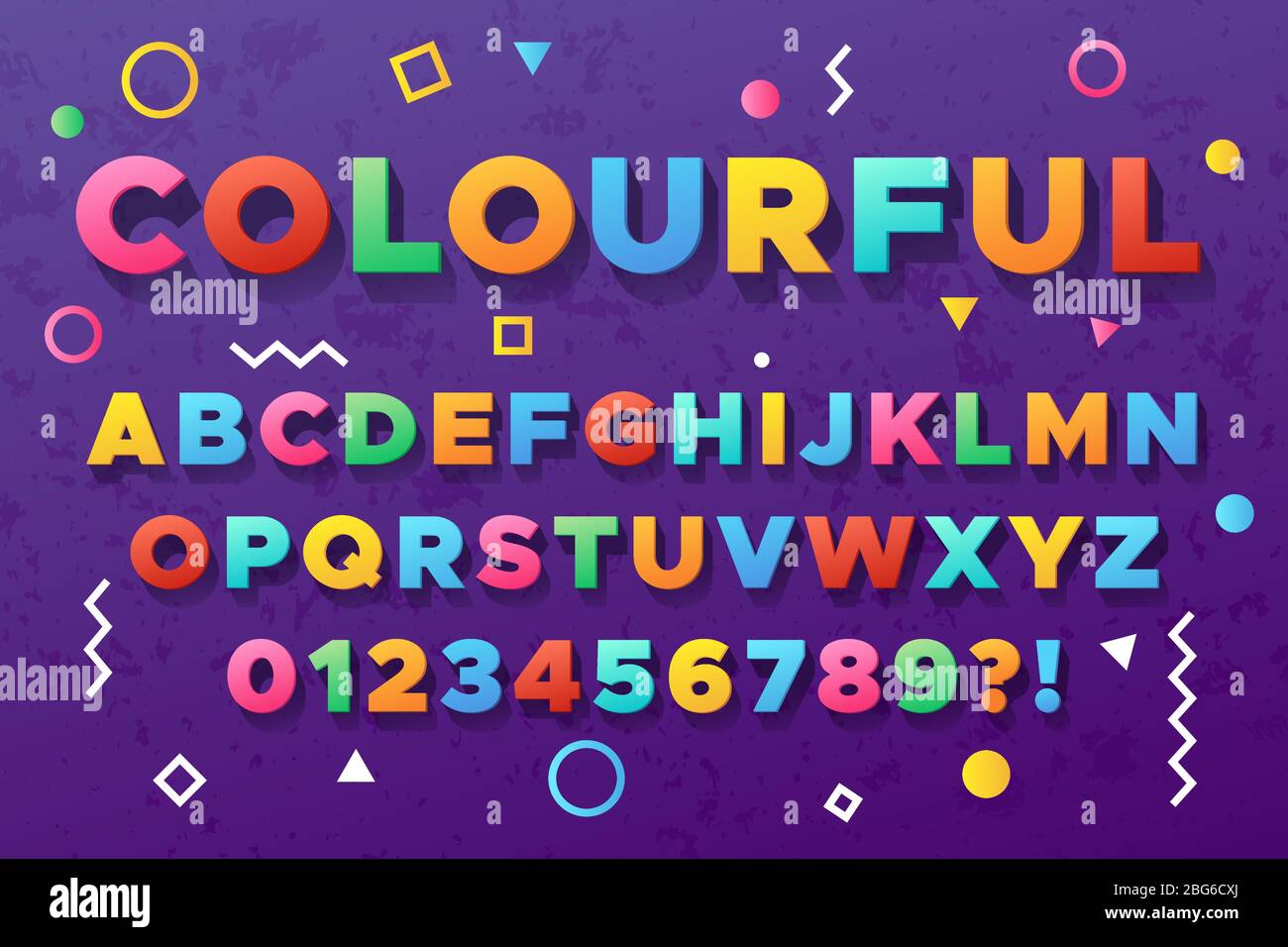 Colourful bold alphabet. Urban old vivid color vector font. Alphabet ...