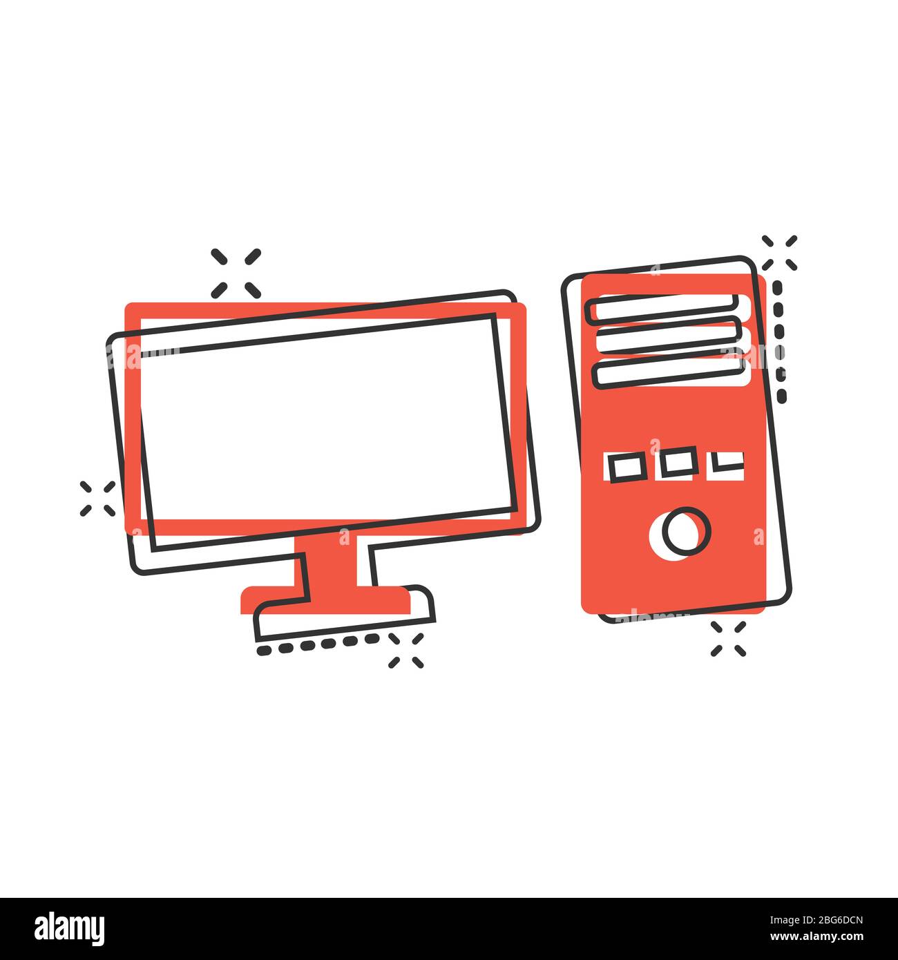 Pc computer icon in comic style. Desktop cartoon vector illustration on ...