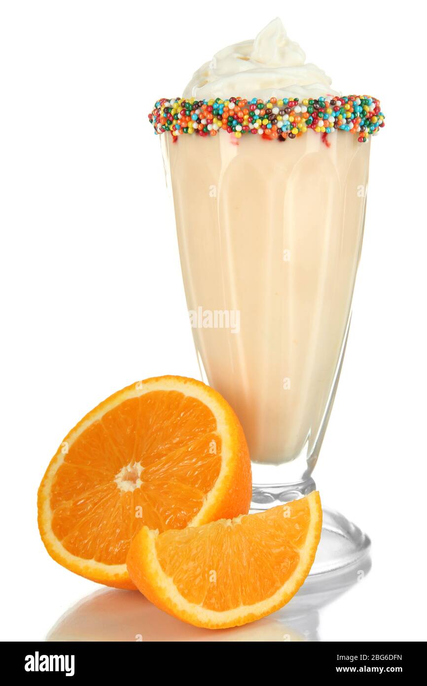 Delicious milk shake isolated on white Stock Photo - Alamy