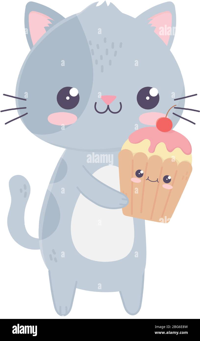 cute little cat and cupcake kawaii cartoon character vector ...