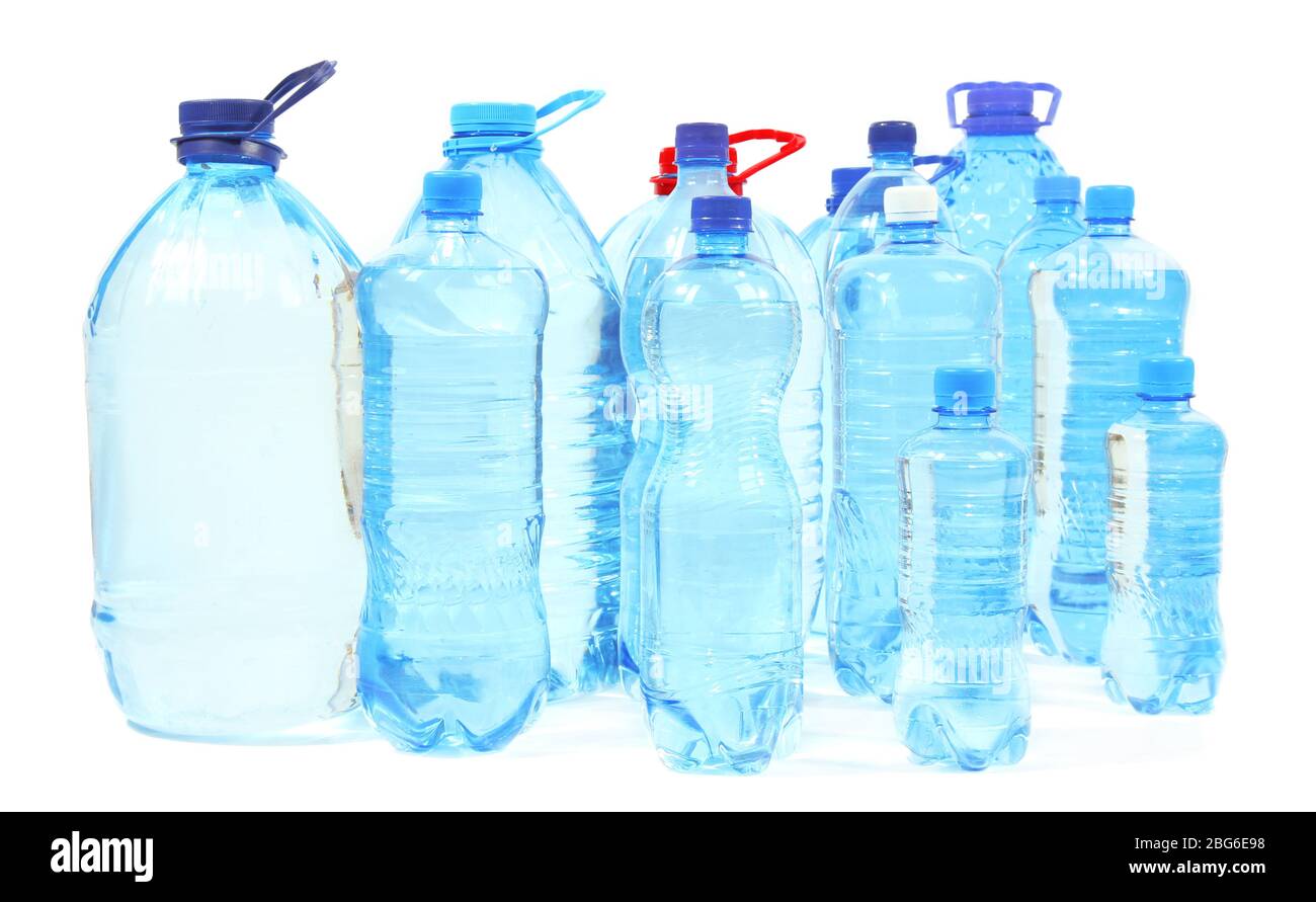 Water in different bottles isolated on white Stock Photo - Alamy