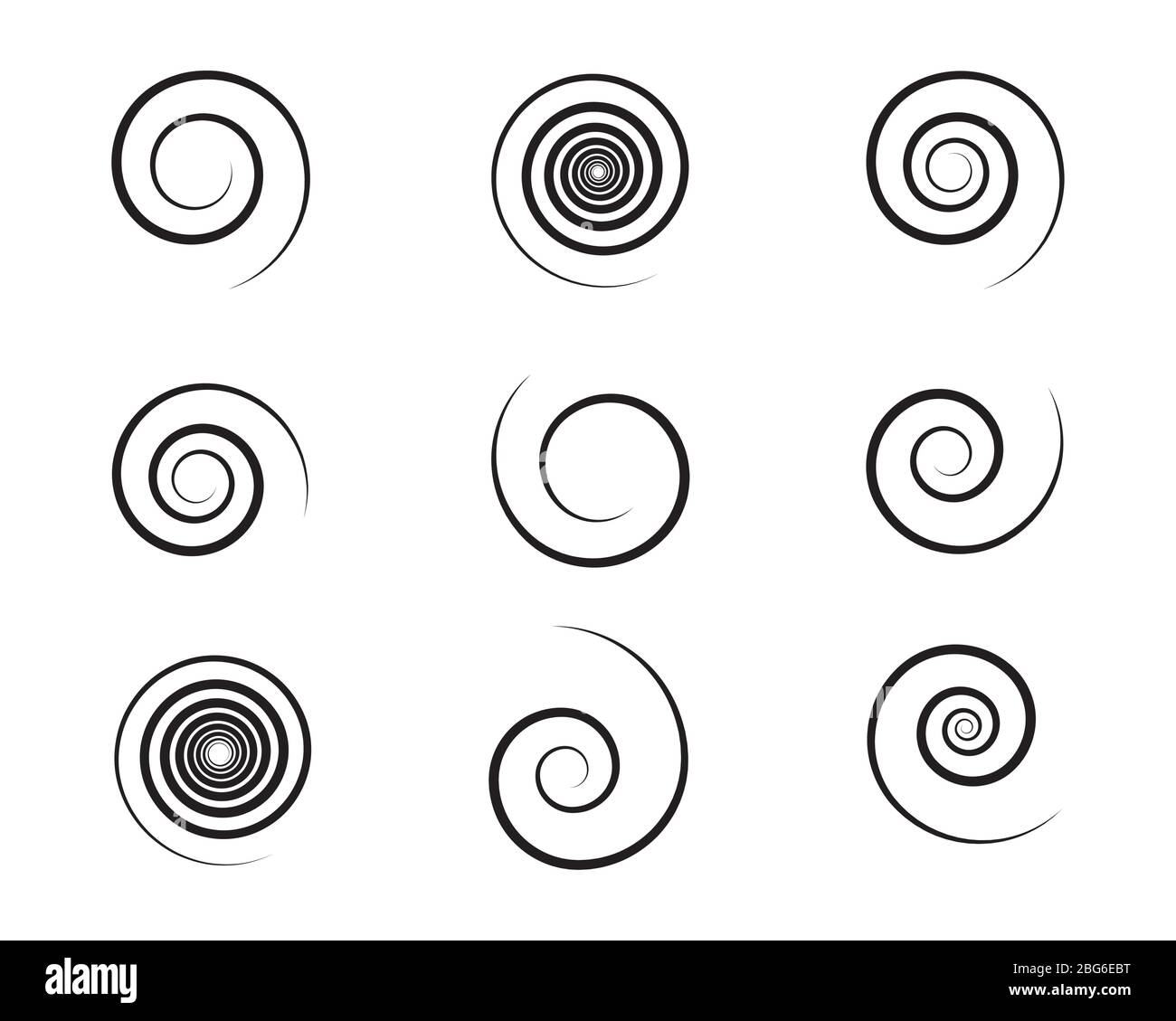 Spiral and swirl motion twisting circles design element set. Vector ...